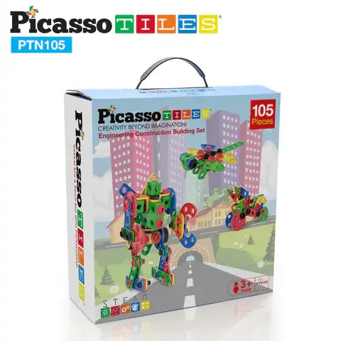 PicassoTiles 105pc Engineering Construction Set with Power Drill – Da ...